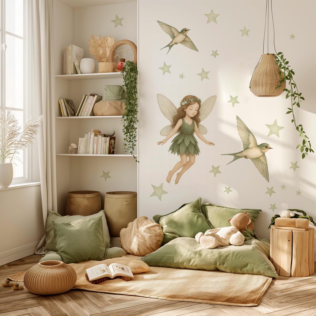 Lefora Wall Decals – Fairies, Stars, Birds & Moon | Pastel Nursery Wall ...