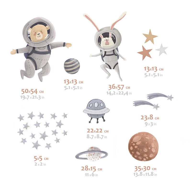 ASTRO Bear & Bunny / Animals in Universe / Space Wall Stickers - Etsy
