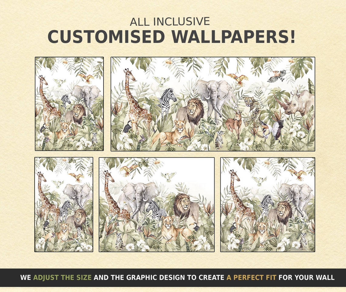 PARADISE / Customized wallpaper for children with animals / | Etsy