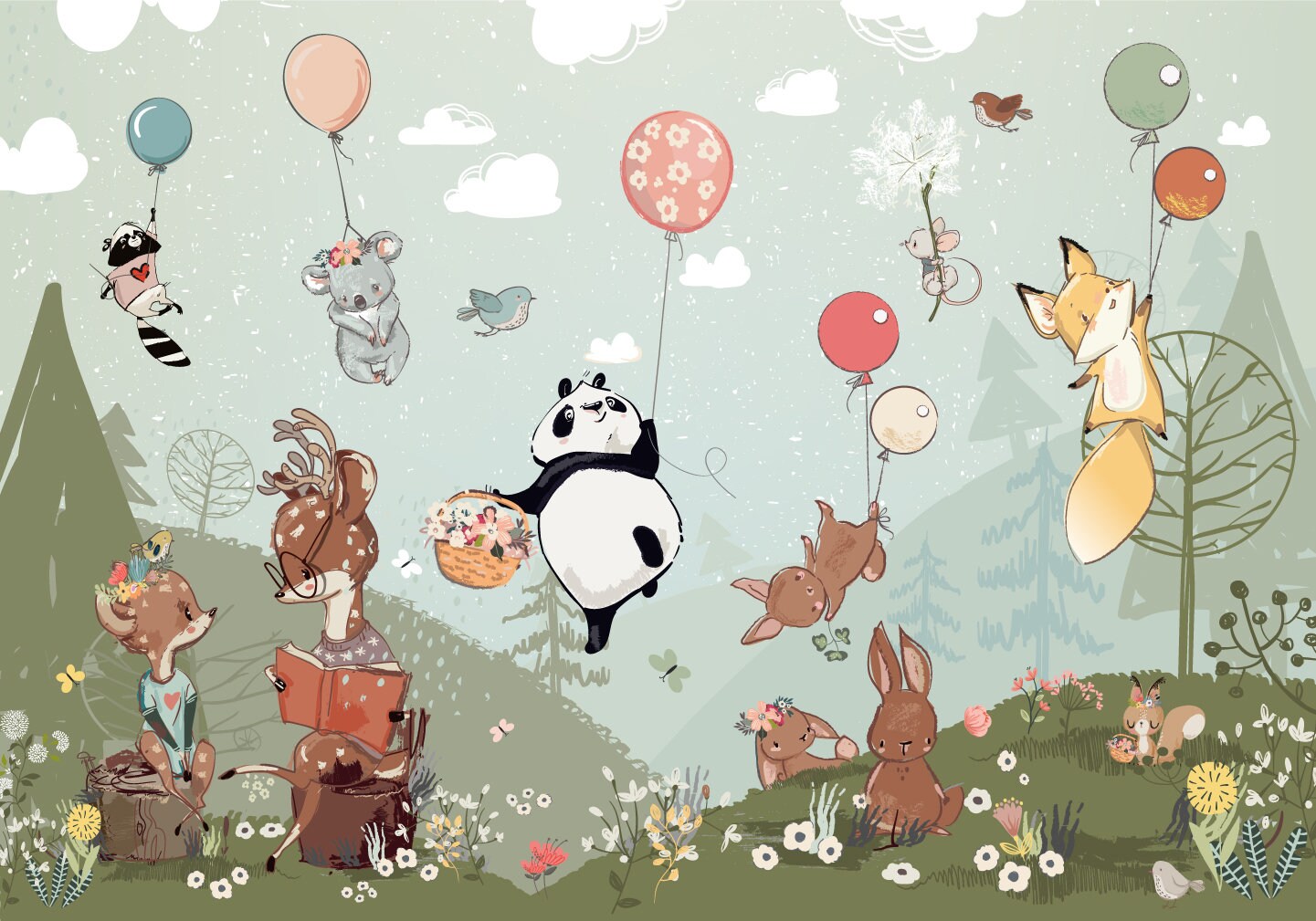 SPRING TALES / Animals and Balloon Wall Murals / Animals - Etsy