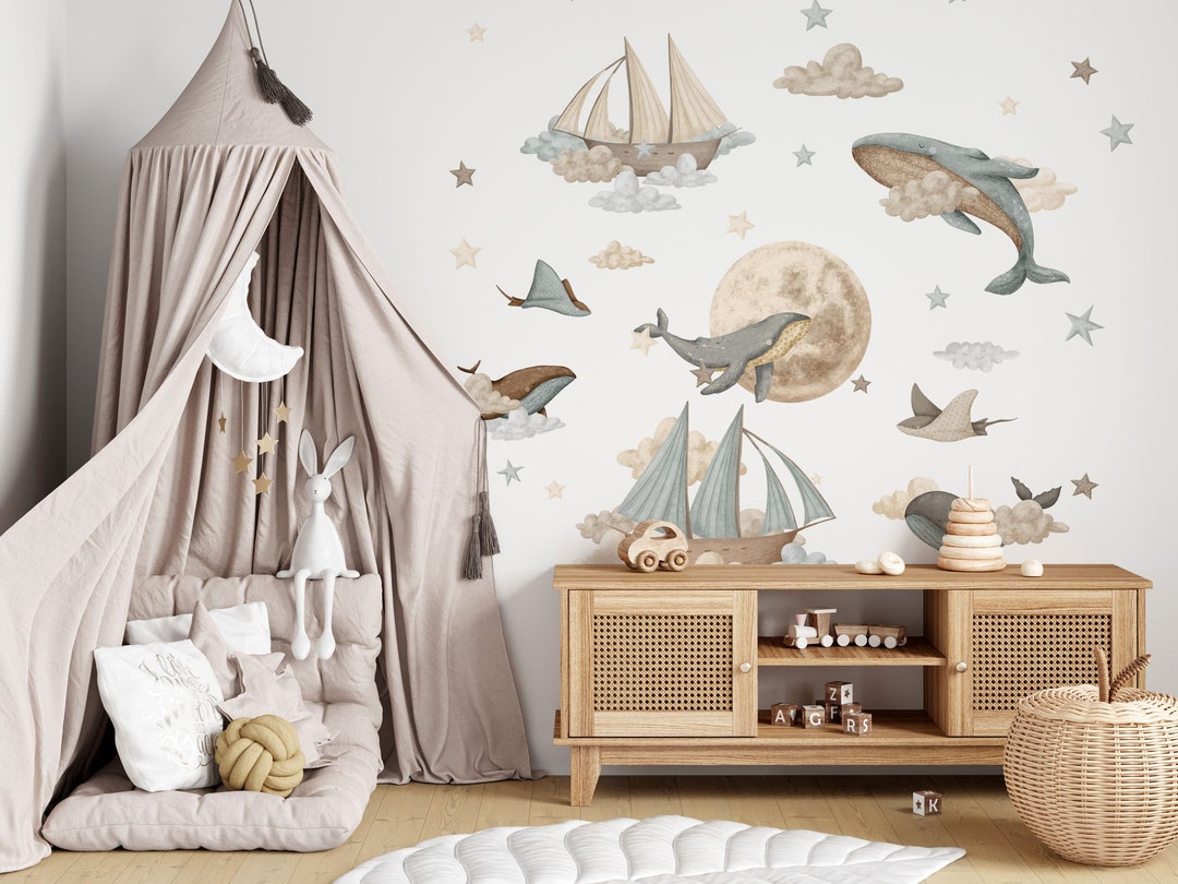 STARDUST Stars and Moon Wall Decal / Whales Animals Set / Nursery Art ...