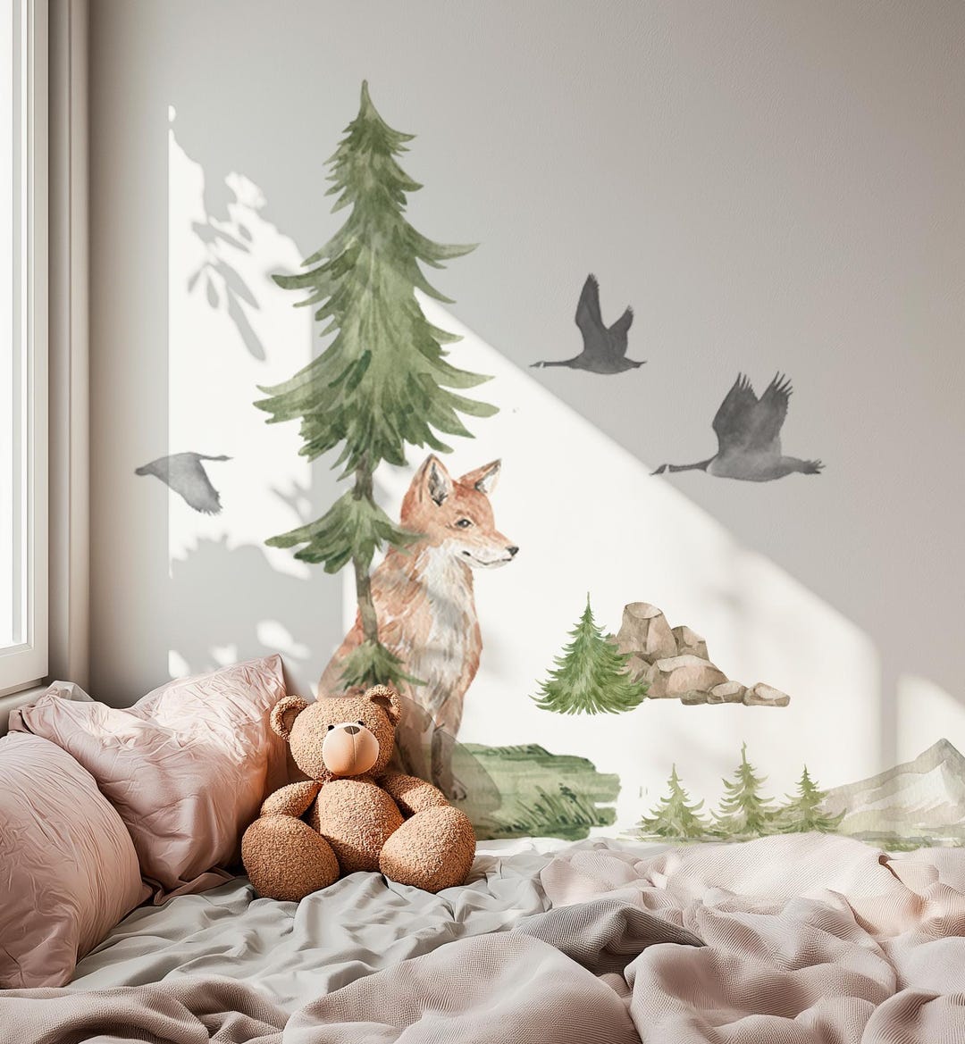 Watercolor Fox Wall Decals for Kids Room | Woodland Animal Nursery ...