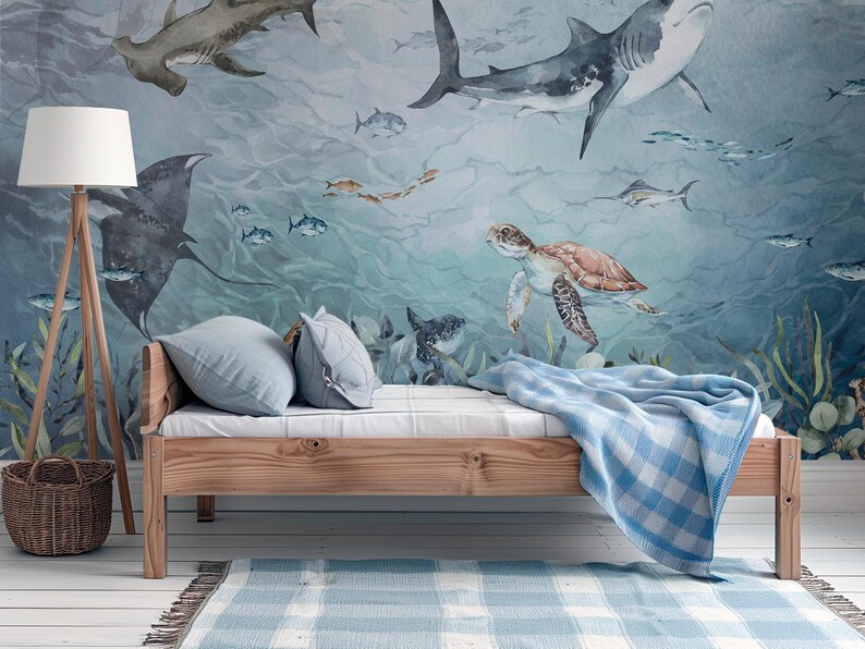 Seaway Kids Wallpaper – Ocean Sharks and Sea Animals Mural | Underwater ...