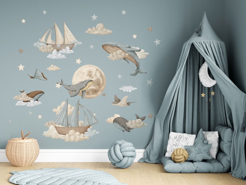 STARDUST Stars and Moon Wall Decal / Whales Animals Set / - Etsy