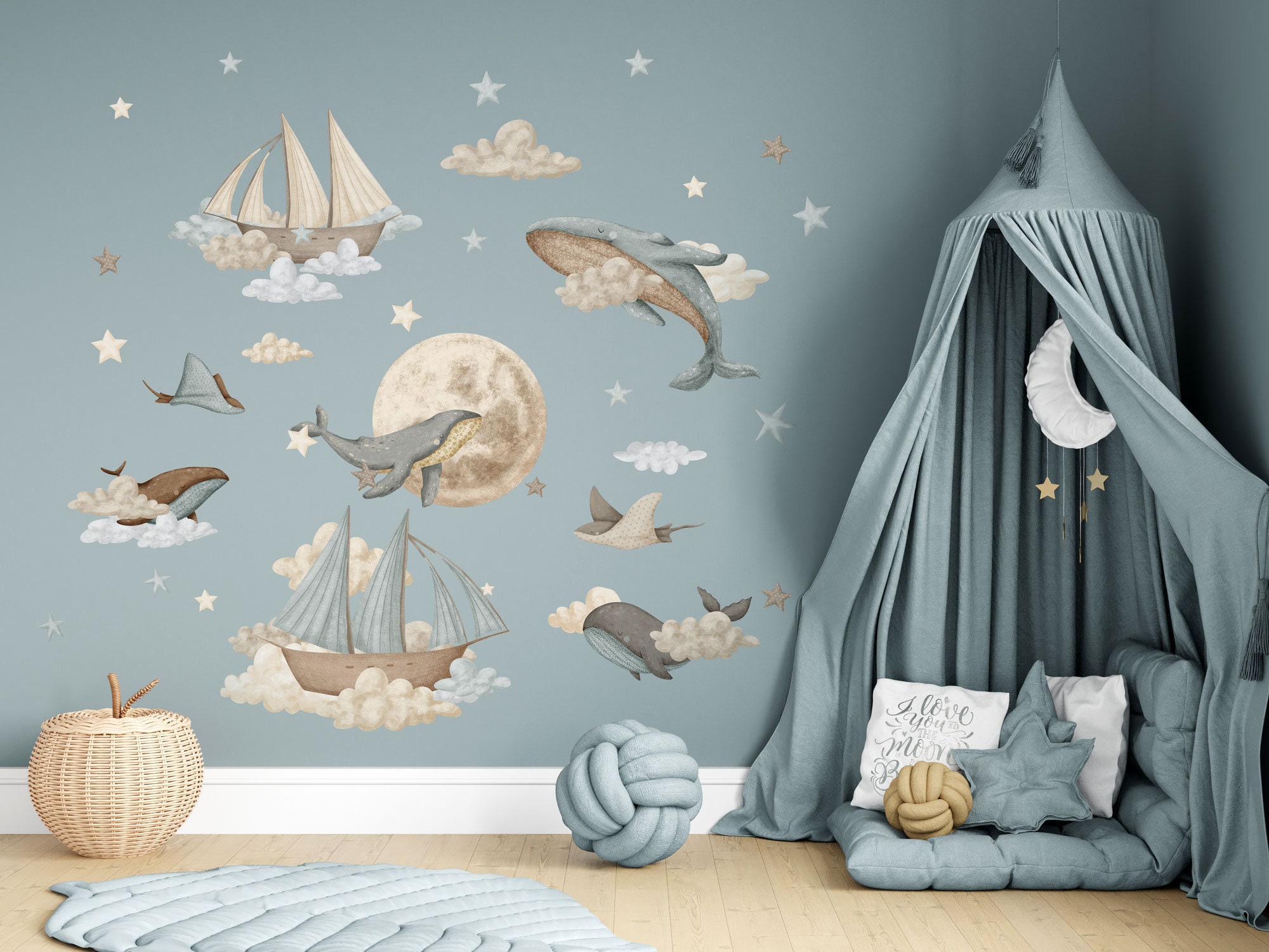 STARDUST Stars and Moon Wall Decal / Whales Animals Set / - Etsy