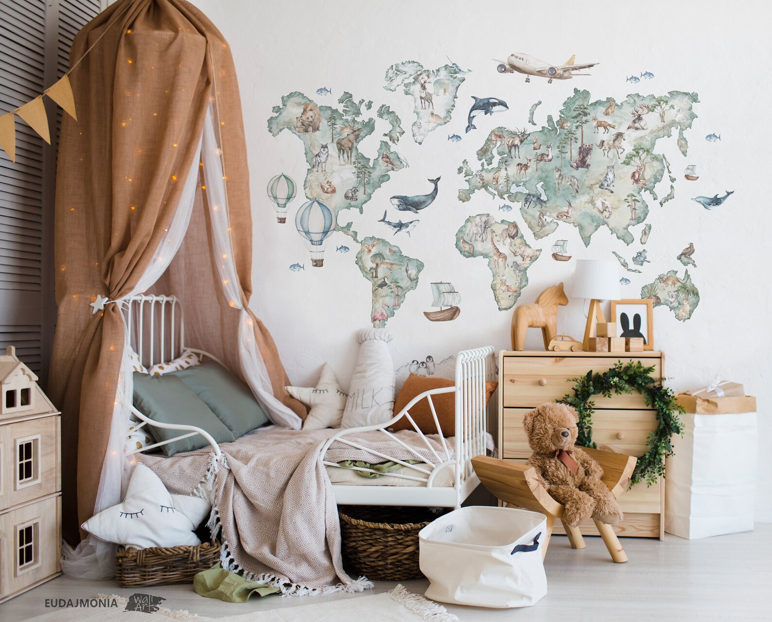 WORLD MAP Wall Decal for Kids / Nursery Decor / Watercolor / - Etsy