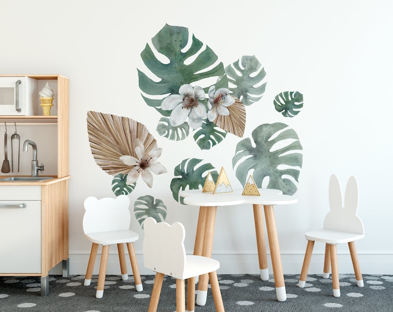 Boho Tropical Wall Decals Green Botanical Leaves - Etsy