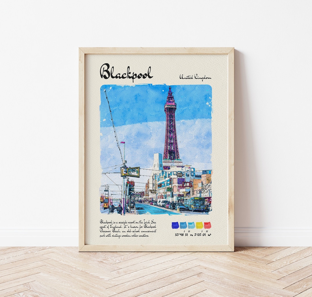 Blackpool Travel Poster | Watercolour & Ink Design Digital Art Print ...