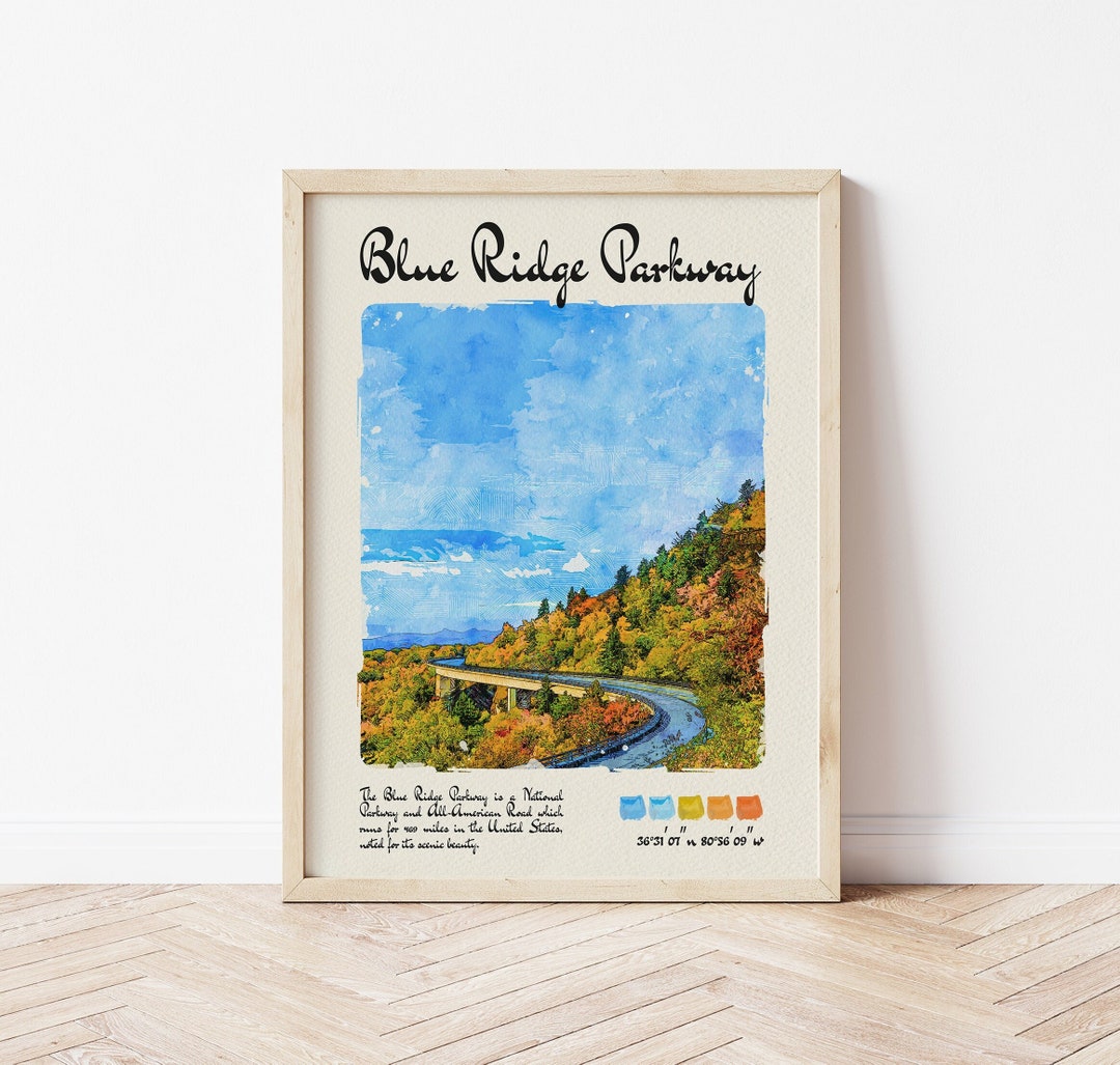Blue Ridge Parkway Travel Poster | Watercolour & Ink Design Digital Art ...