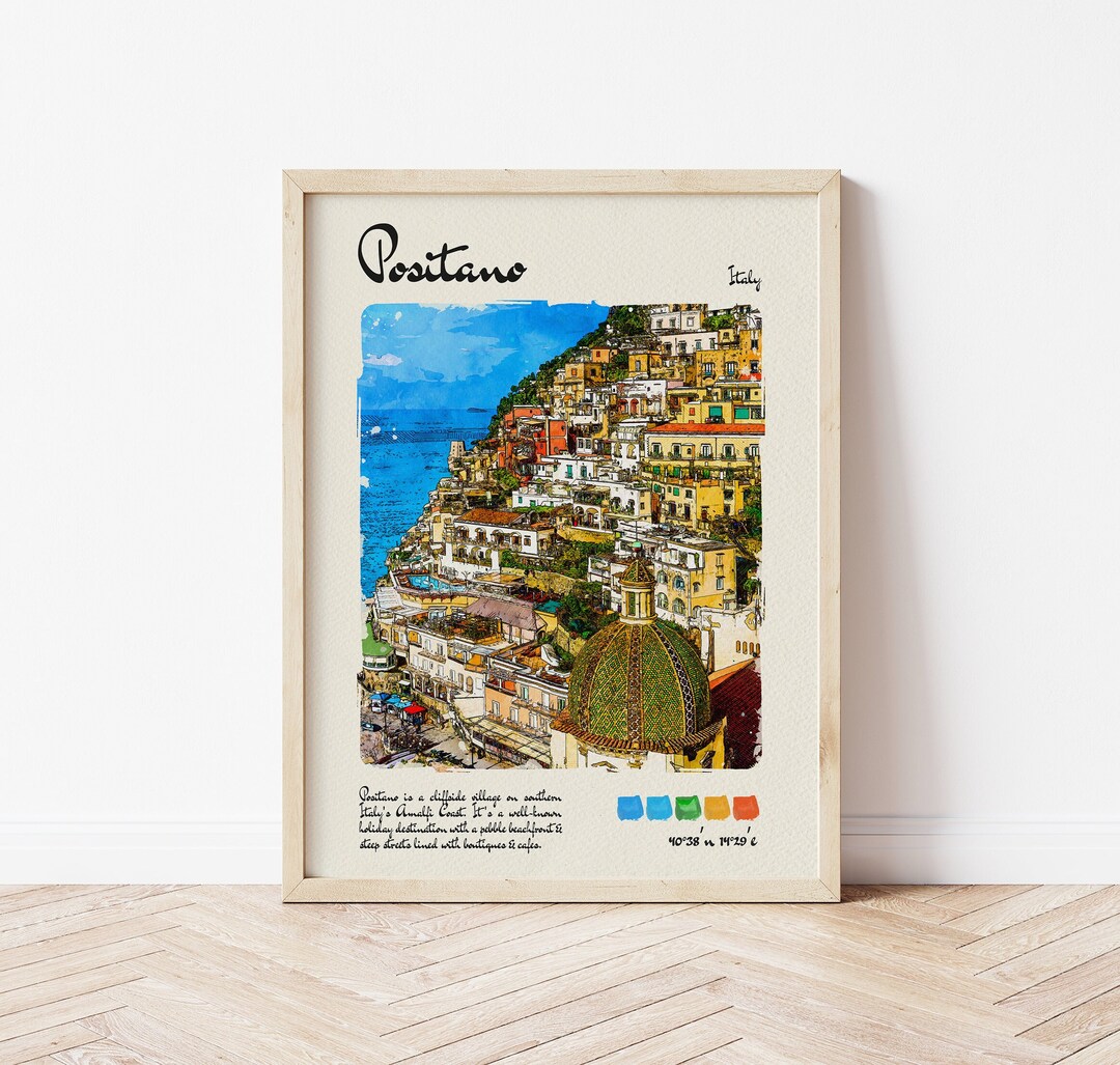 Positano Travel Poster | Watercolour & Ink Design Digital Art Print ...