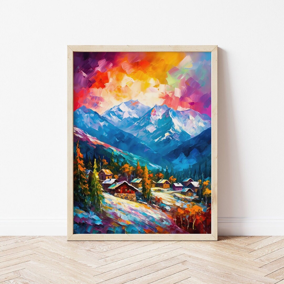 Snowy Mountains Art Print, Switzerland Travel Print, Mountain Landscape ...