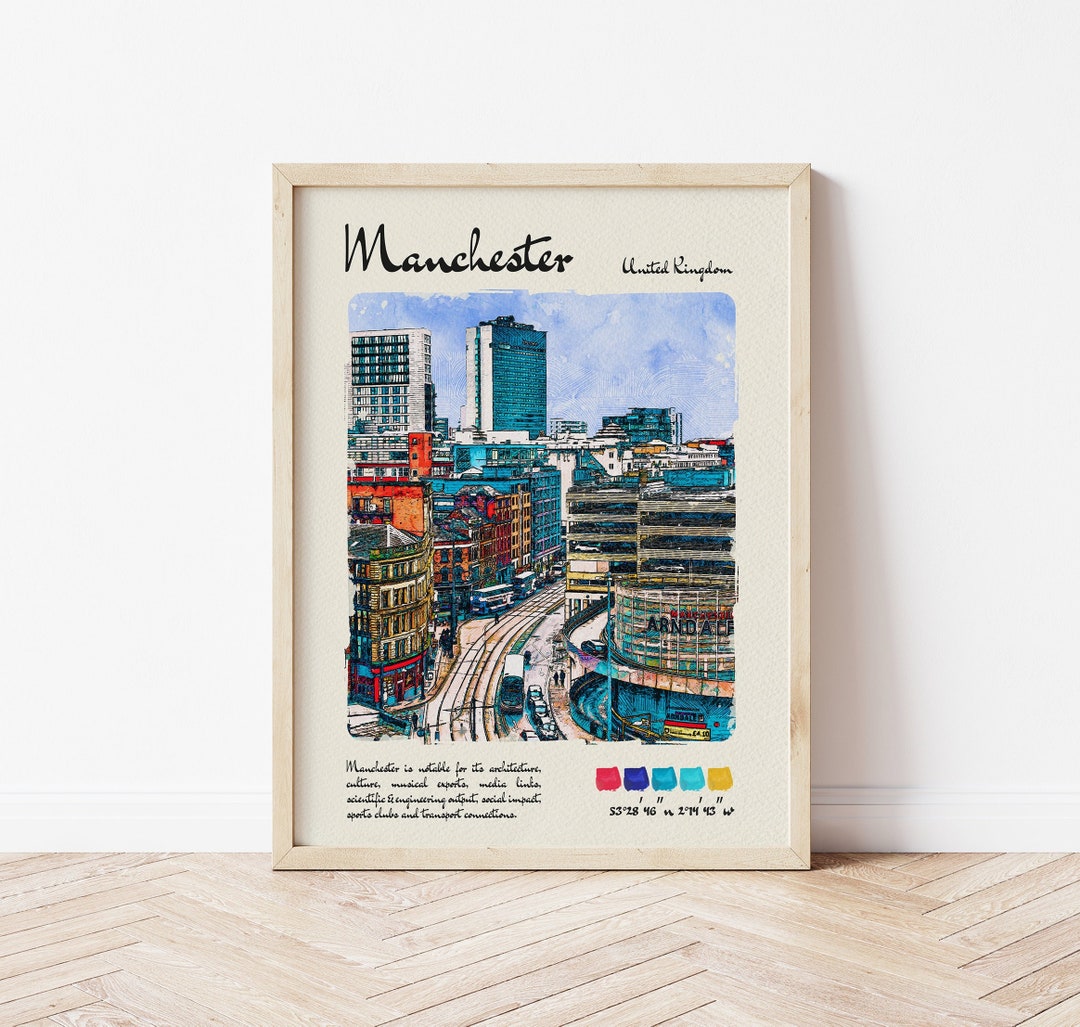 Manchester Travel Poster | Watercolour & Ink Design Digital Art Print ...