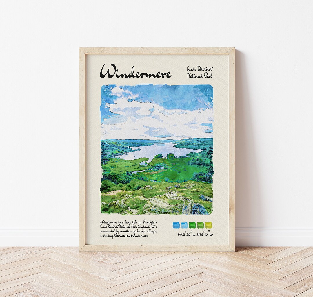 Windermere Lake District National Park Travel Poster | Watercolour ...