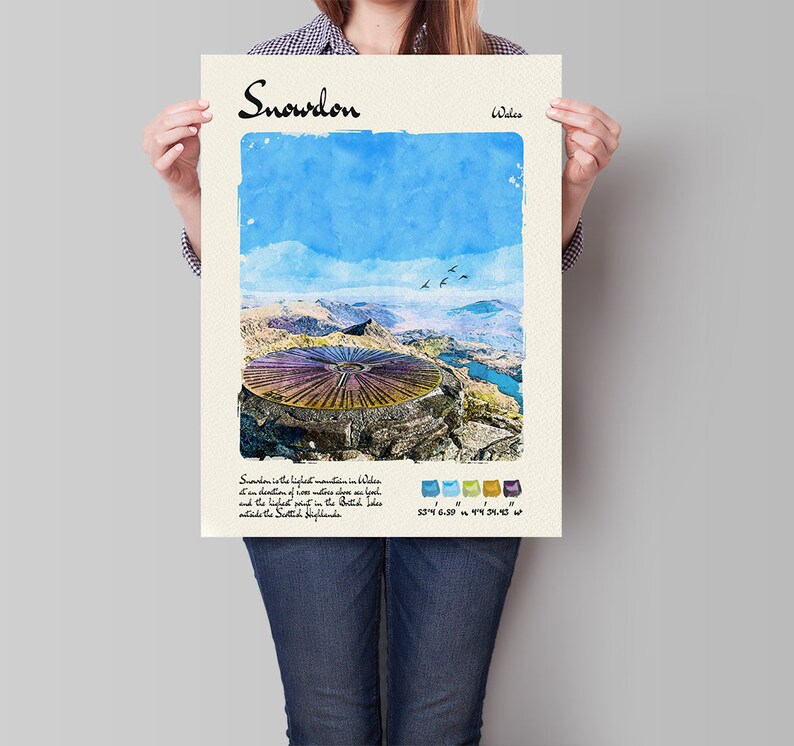 Mount Snowdon Travel Poster | Watercolour & Ink Design Digital Art ...
