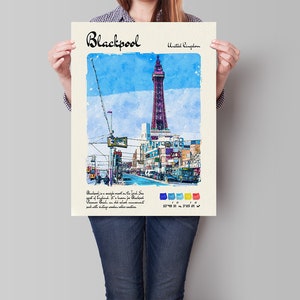 Blackpool Travel Poster | Watercolour & Ink Design Digital Art Print ...