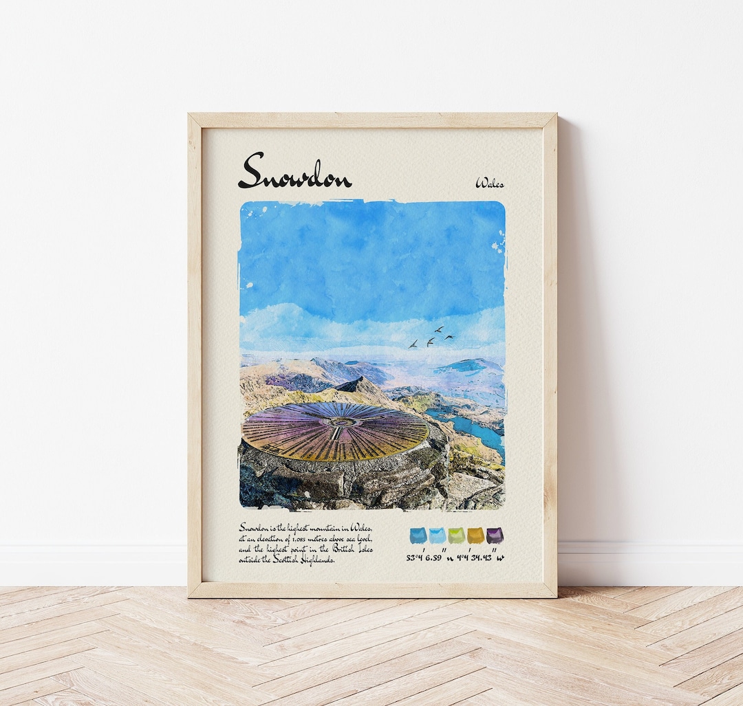 Mount Snowdon Travel Poster | Watercolour & Ink Design Digital Art ...