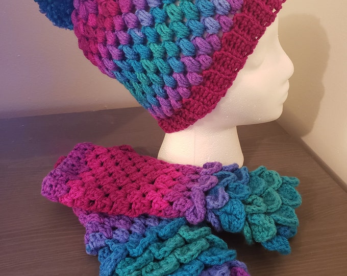 Winter Hat & Mermaid Scale Fingerless Glove Set, Women's and Teens ...