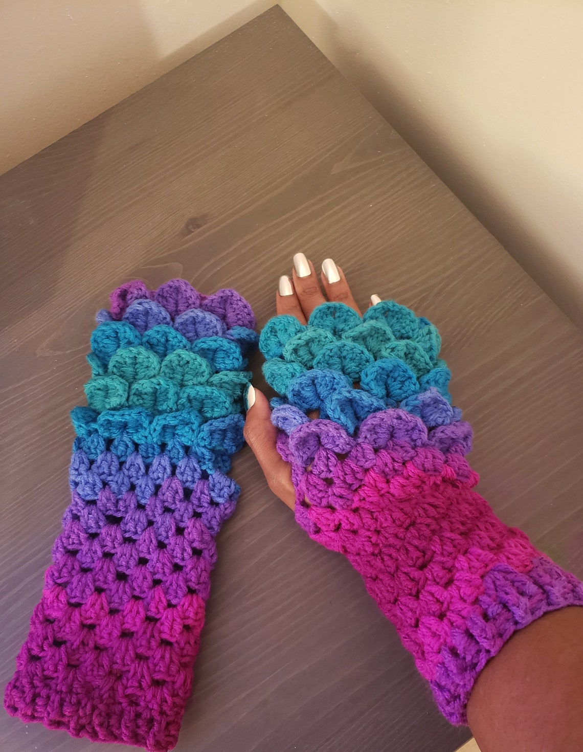 Winter Hat & Mermaid Scale Fingerless Glove Set Women's - Etsy