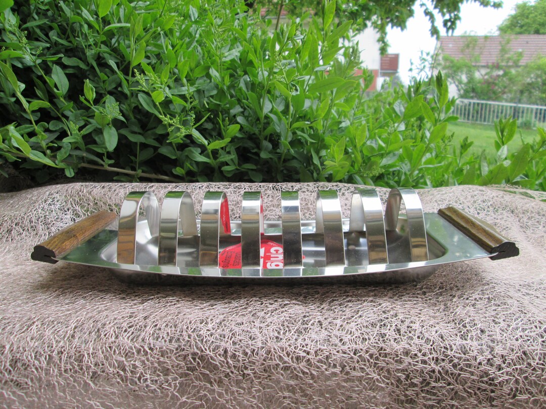Toast Stand With Tray Brand CHG and Packaging Mid Century Stainless ...