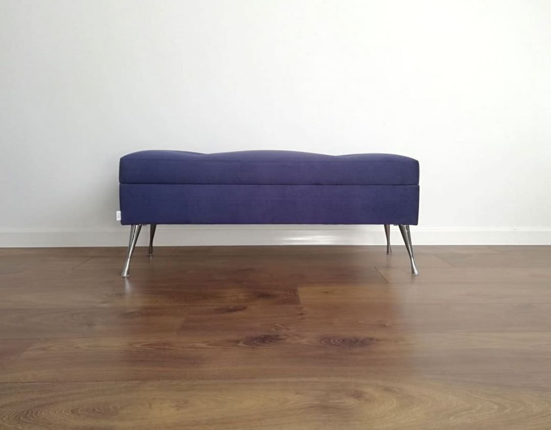 Navy Blue Bench With Storage by Rossi Furniture, Chrome Legs ...