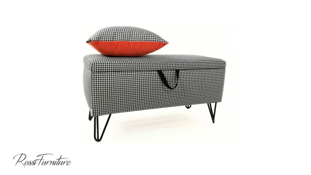 Bench BELLA Trunk in PEPITKE, Steel Legs Made by Rossi Furniture - Etsy