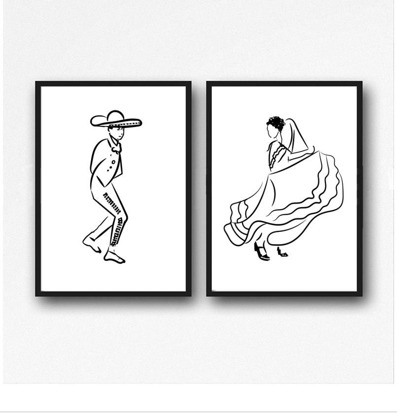 2pc Printable Art, Spanish Folk Dancer, Ballet Folklorico, Mexican Art ...