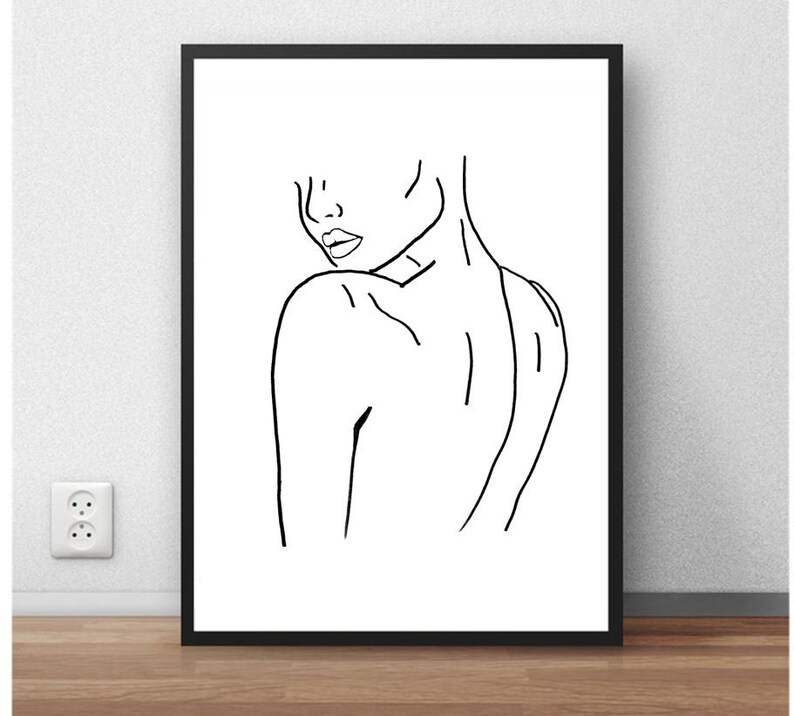 Printable Woman Looking Over Shoulder, Pen Art, Black and White ...