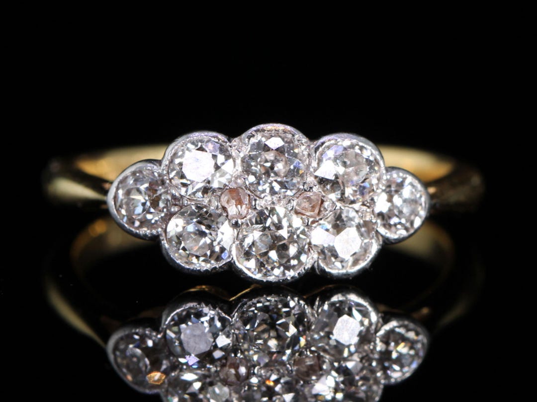 Edwardian 18ct Gold Diamond Cluster Ring - Etsy