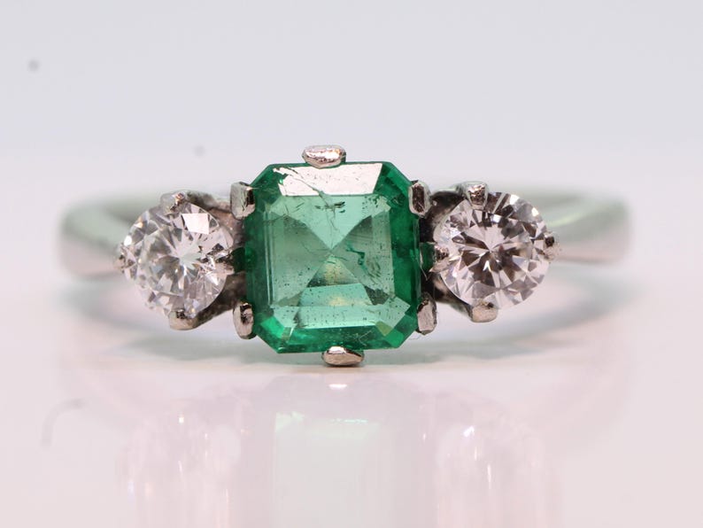 Vintage Emerald and Diamond Trilogy Platinum Ring - Etsy