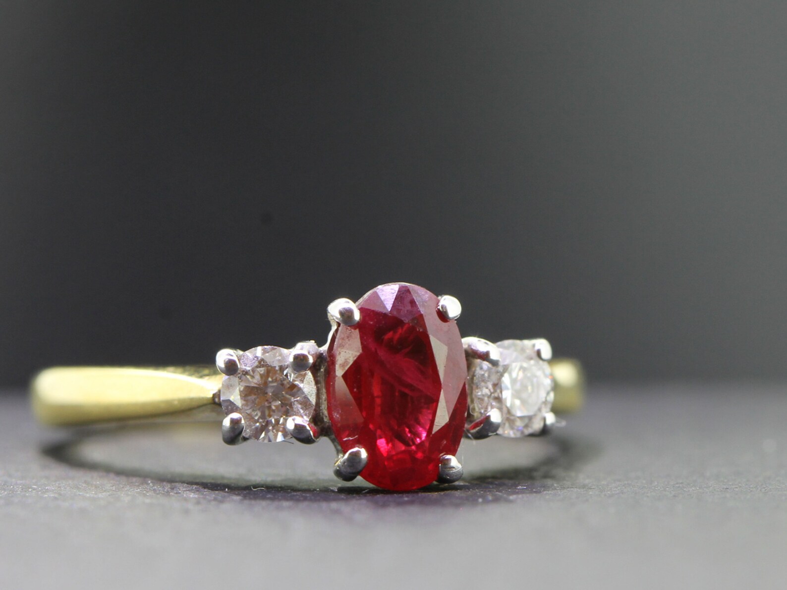 Stunning Burmese Ruby and Diamond 18 Carat Gold Trilogy Engagement ...