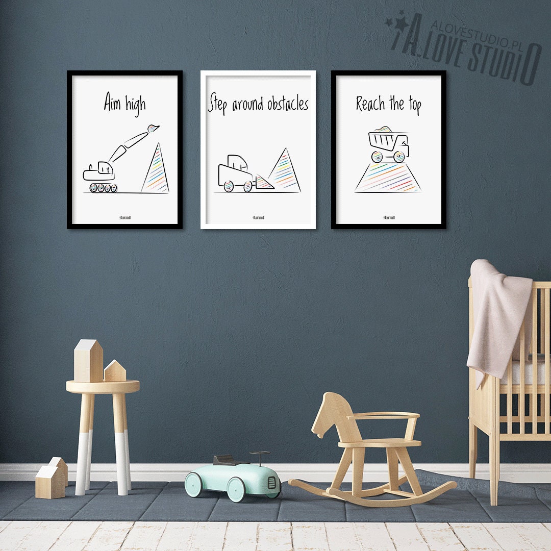 Excavator Poster, Digger Wall Art, Construction Poster, Aim High Poster ...