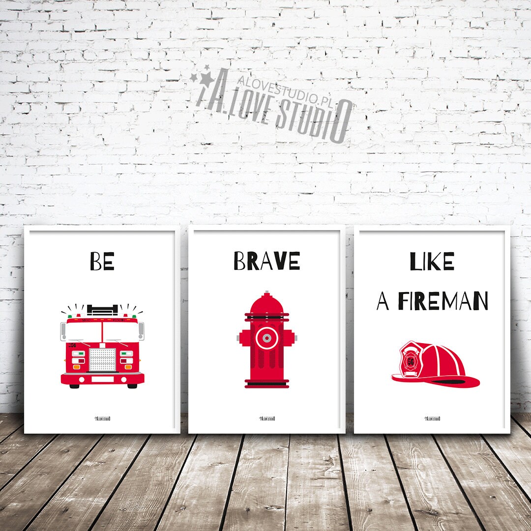 Fireman Poster, Firefighter Art, Fire Truck Poster, Boys Bedroom Wall ...