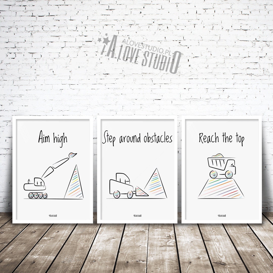 Excavator Poster, Digger Wall Art, Construction Poster, Aim High Poster ...