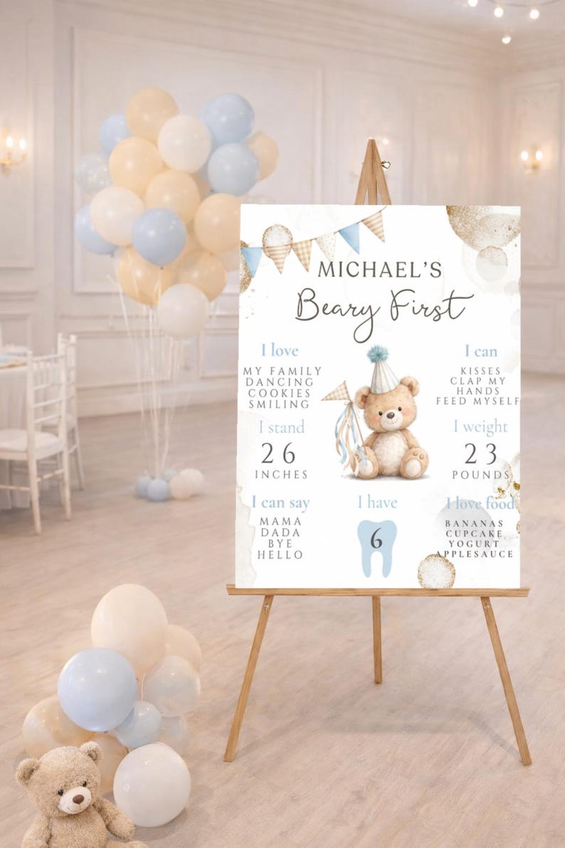 Editable First Birthday Milestone Board | Teddy Bear “beary First ...