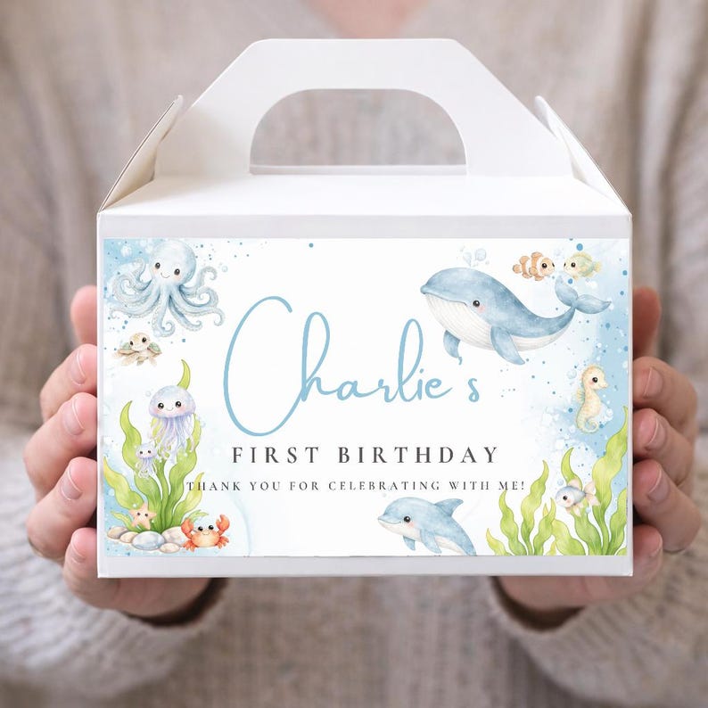 EDITABLE Under the Sea Gable Box Label, Ocean Favor Box Sticker for 1st ...