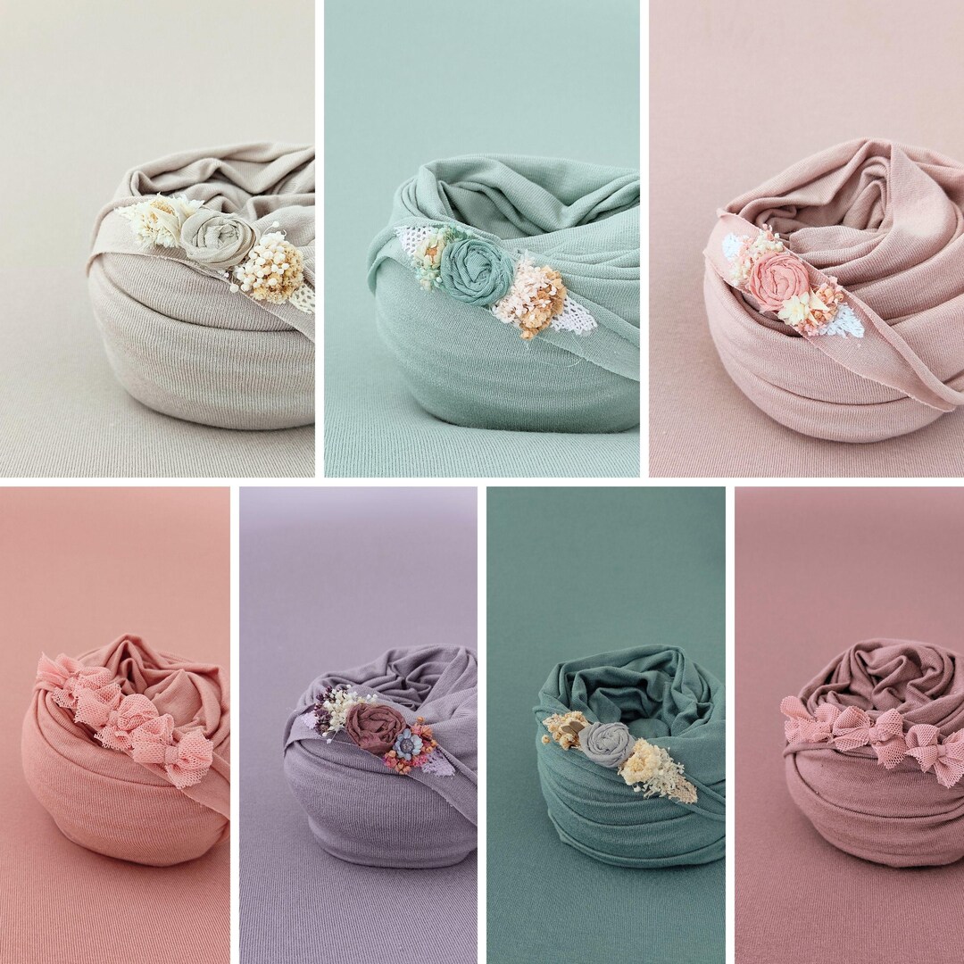 Newborn Photography Prop Set: Stretchy Backdrop, Wrap & Headband ...