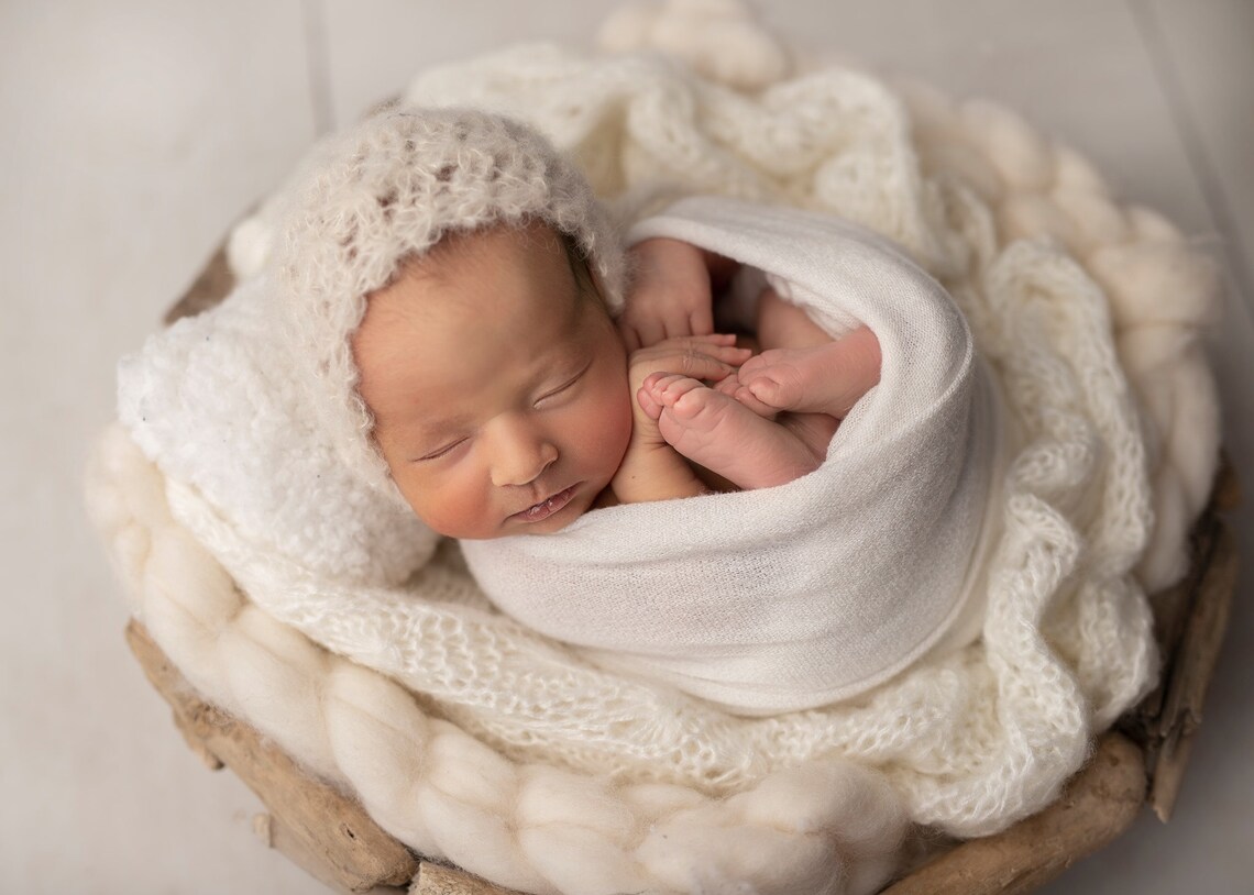 Light Pink Newborn Chunky Wool Blanket Photo Prop Knit Bump | Etsy
