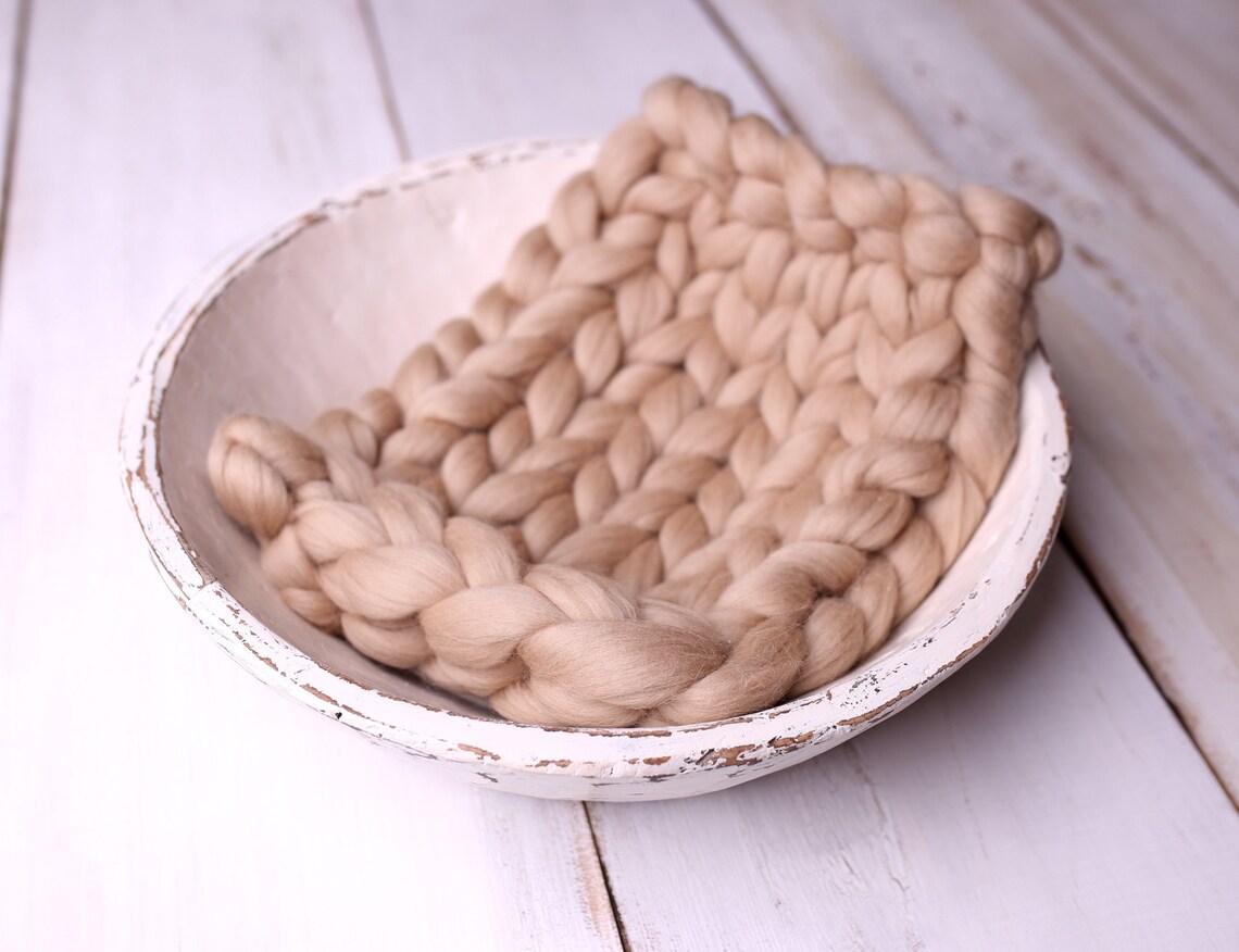 Light Pink Newborn Chunky Wool Blanket Photo Prop Knit Bump | Etsy