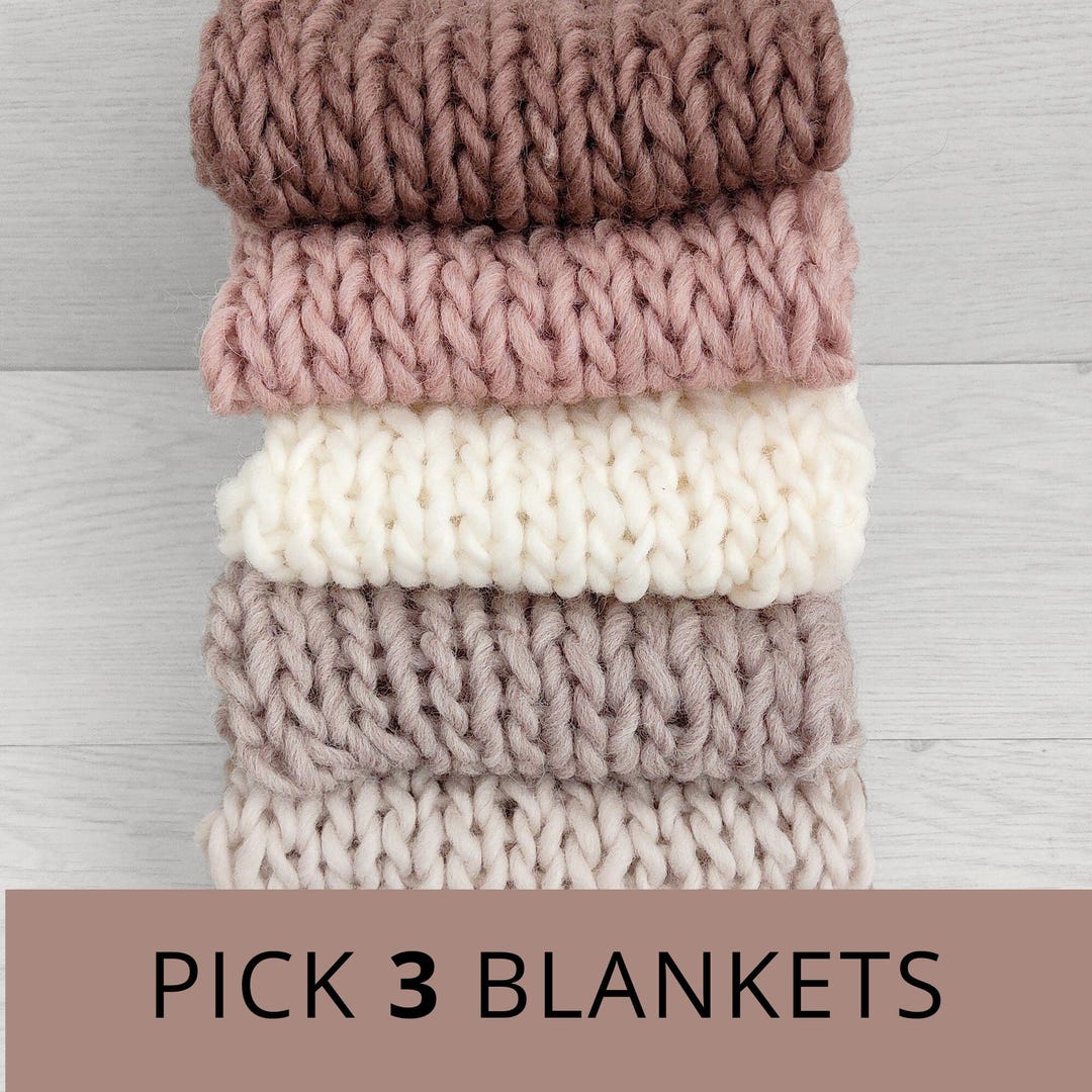 Set of 3 Chunky Newborn Blankets Photo Props, Baby Mini Bump Blankets ...