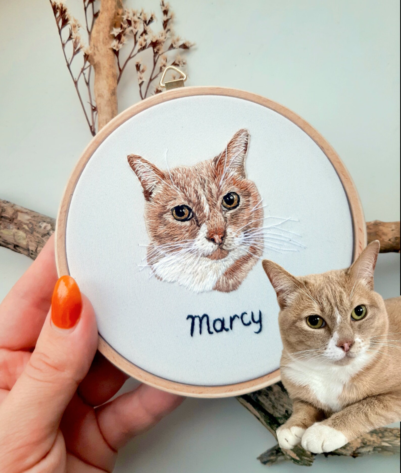 Custom Hand Embroidered Pet Portrait: Personalized Cat or Dog Memorial ...