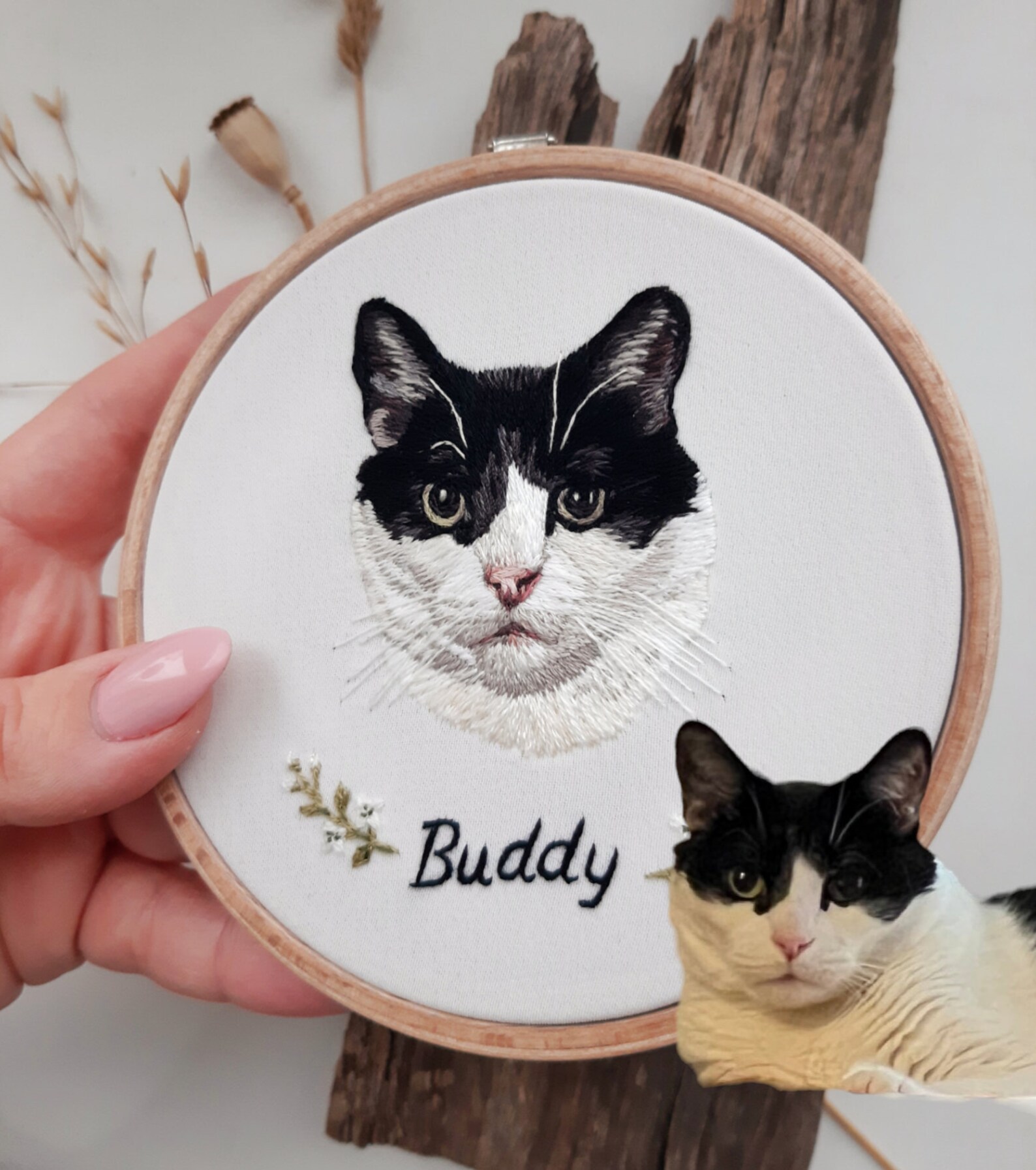 Custom Hand Embroidered Cat Portrait: Personalized Pet Art Memorial ...