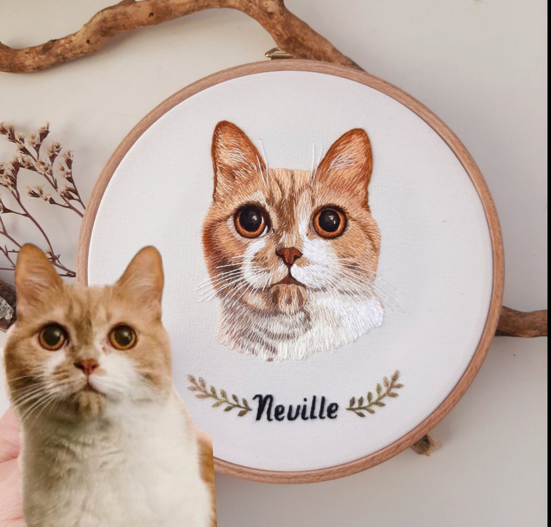 Custom Embroidered Cat Portrait Personalized Pet Memorial In Hoop Etsy