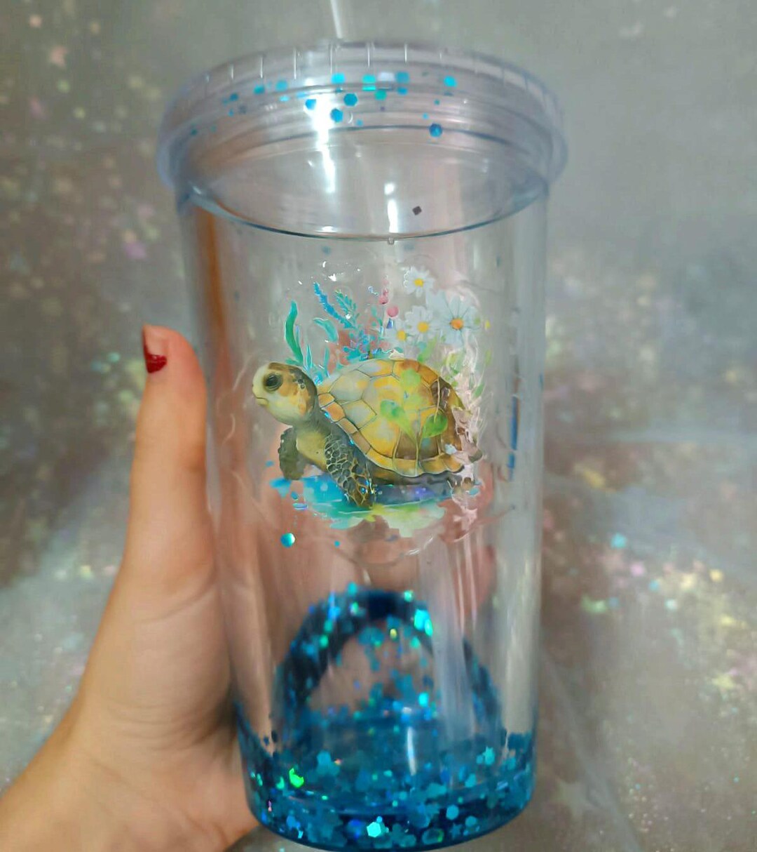 Turtle Snowglobe Shaker Tumbler - Snowball Tumbler - Liquid Tumbler ...