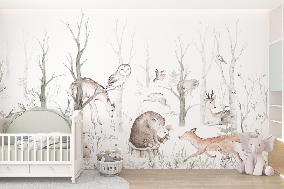 Wallpaper Autumn Forest Animals Photo Wallpaper, Children's Room ...