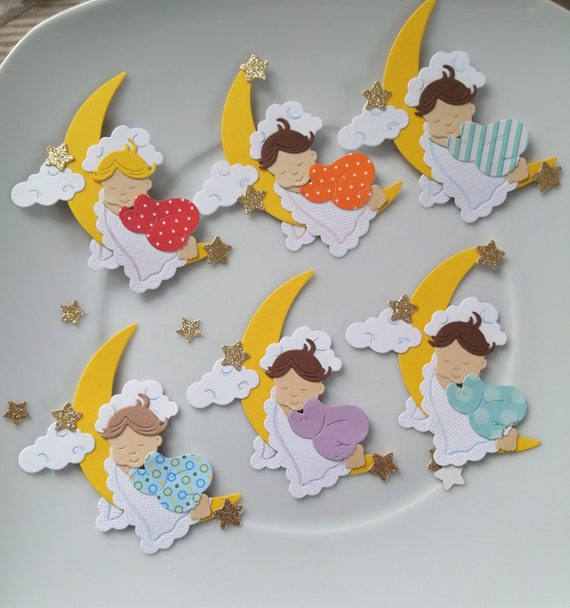 Card Stacker Topper/ Sticker 1 X Baby on Moon and Stars - Etsy
