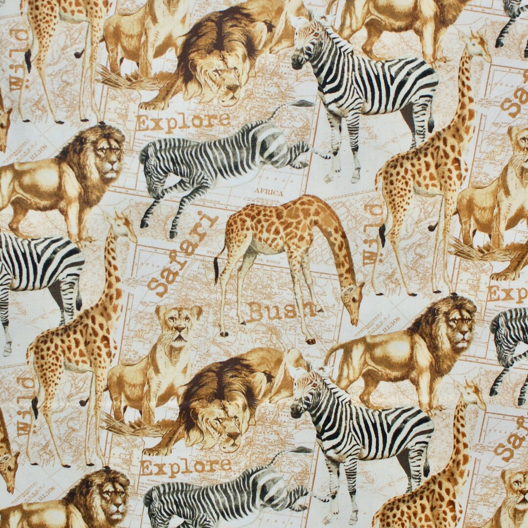 0.5m Animal Safari Motif Fabric With Zebra, Giraffes - Etsy