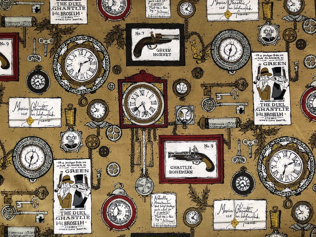 0.5 M Cotton Fabric, Clocks/pocket Watches Motif - Etsy Denmark