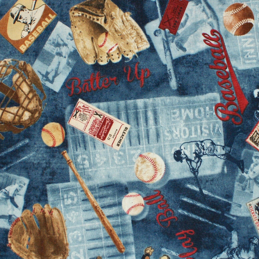 0.5 M Baseball Motif Fabric, Retro / Vintage Style, Cotton, Blue - Etsy