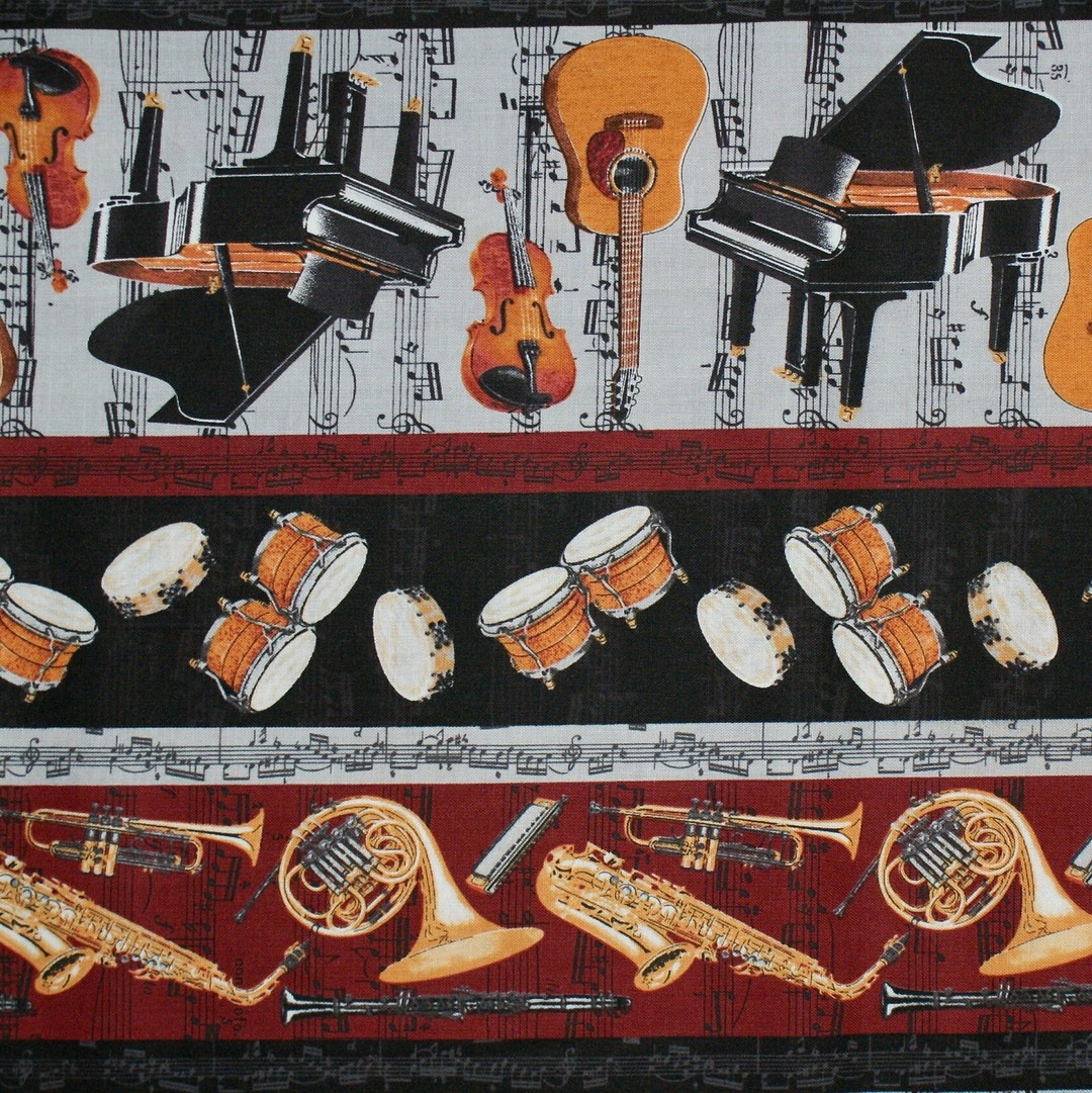 50 Cm Musical Instruments Fabric, Piano, Drums Motifs - Etsy