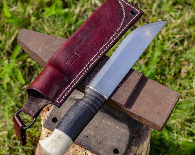 Large Leuku Knife With Leather Sheath, Stacked Leather and Reindeer ...